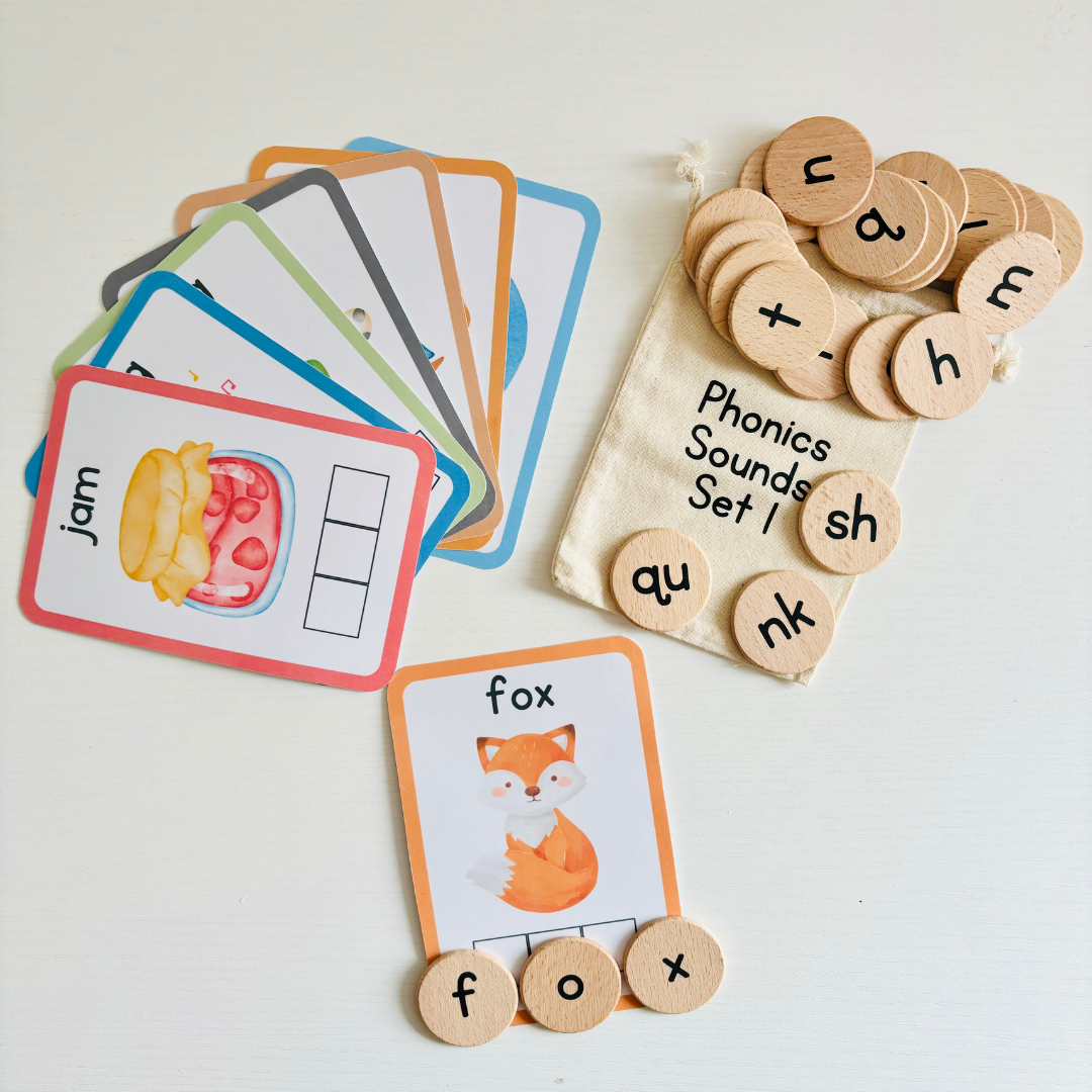 Phonics Set 1 Full Set (Flashcards and Wooden Coins) – Play Craft Grow